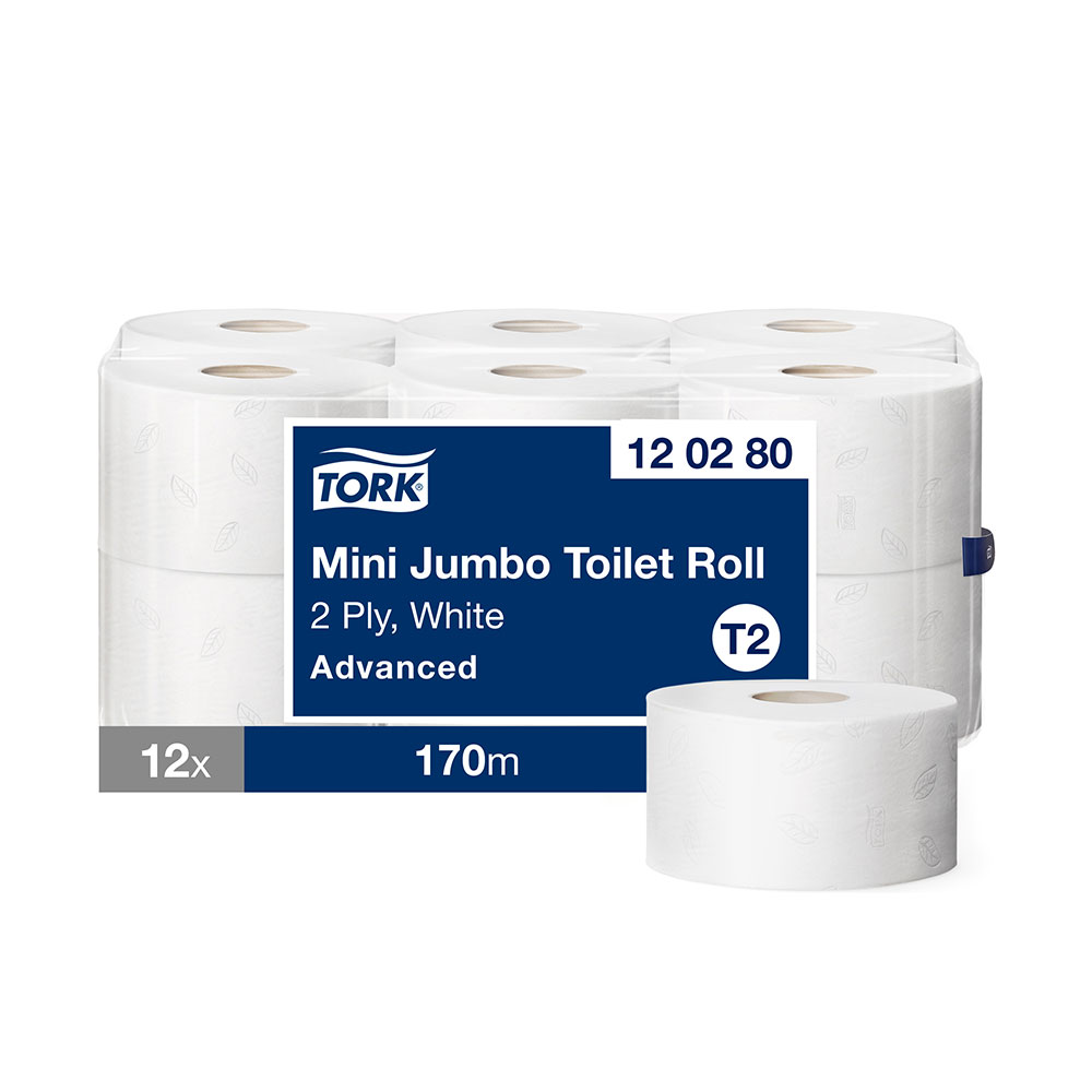 Toalettpapper Tork Advanced Mini Jumbo T2 2-lags, vit, 170 m
