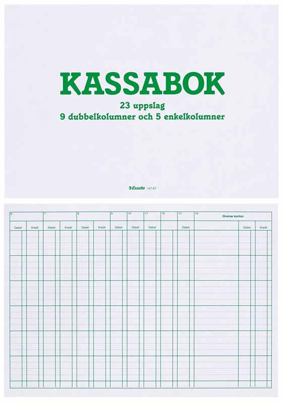 Kassabok För mindre företag A4L 9 D-kol, 5 E-Kol.