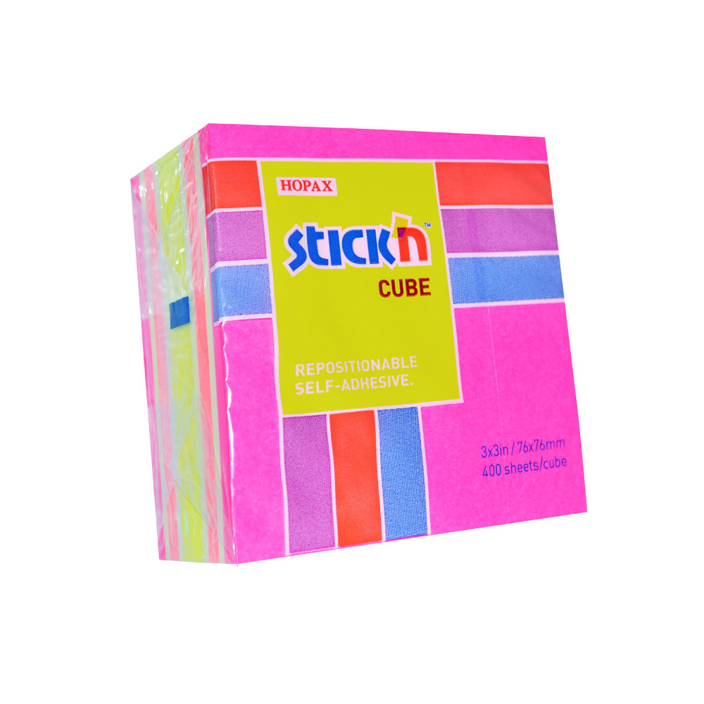 Noteringskub Stick'n Cube 76x76mm, rosa/gul pastell och rosa neon ...